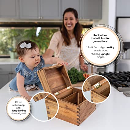 Recipe Box with Cards and Dividers 4x6 - Wooden Recipe card box set ...