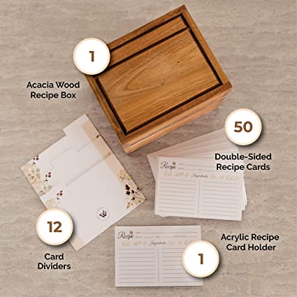 Recipe Box with Cards and Dividers 4x6 - Wooden Recipe card box set ...