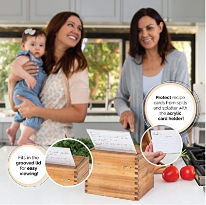 Recipe Box with Cards and Dividers 4x6 - Wooden Recipe card box set ...